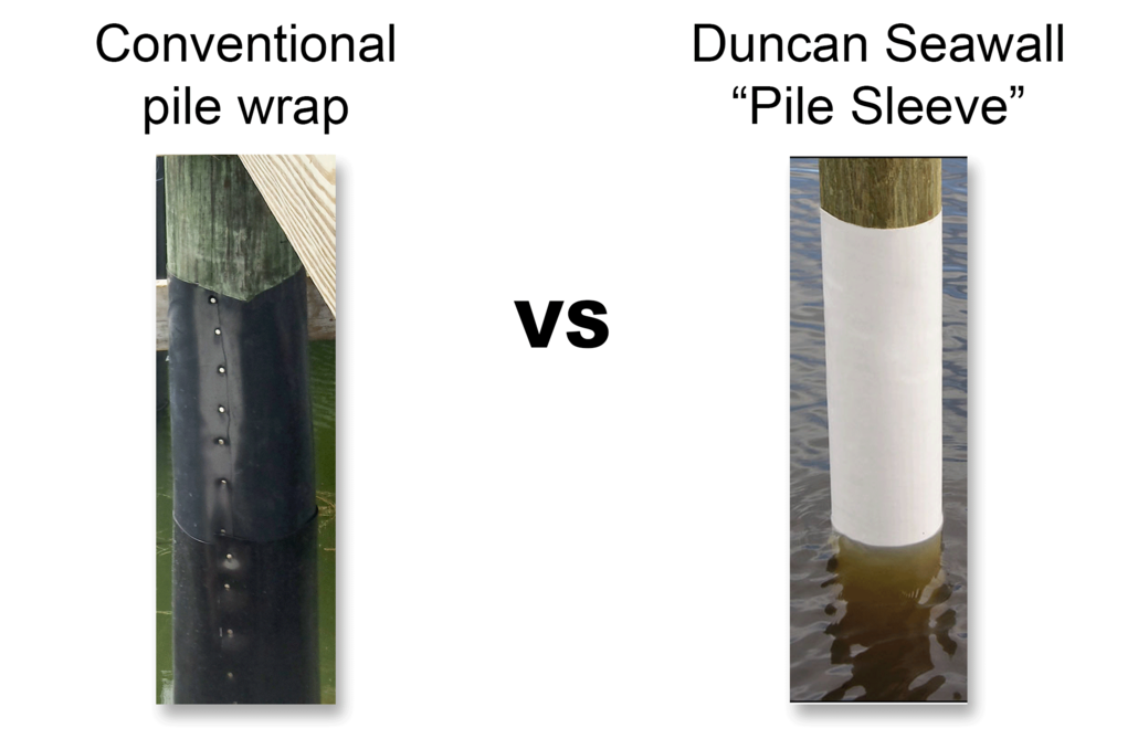 Conventional Pile Wraps vs Duncan Seawall's Pile Sleeve